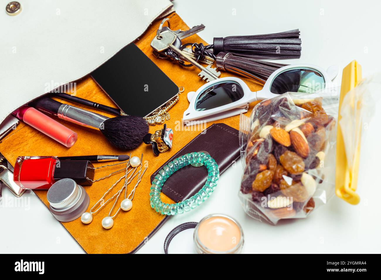 Woman's bag inside out Stock Photo - Alamy