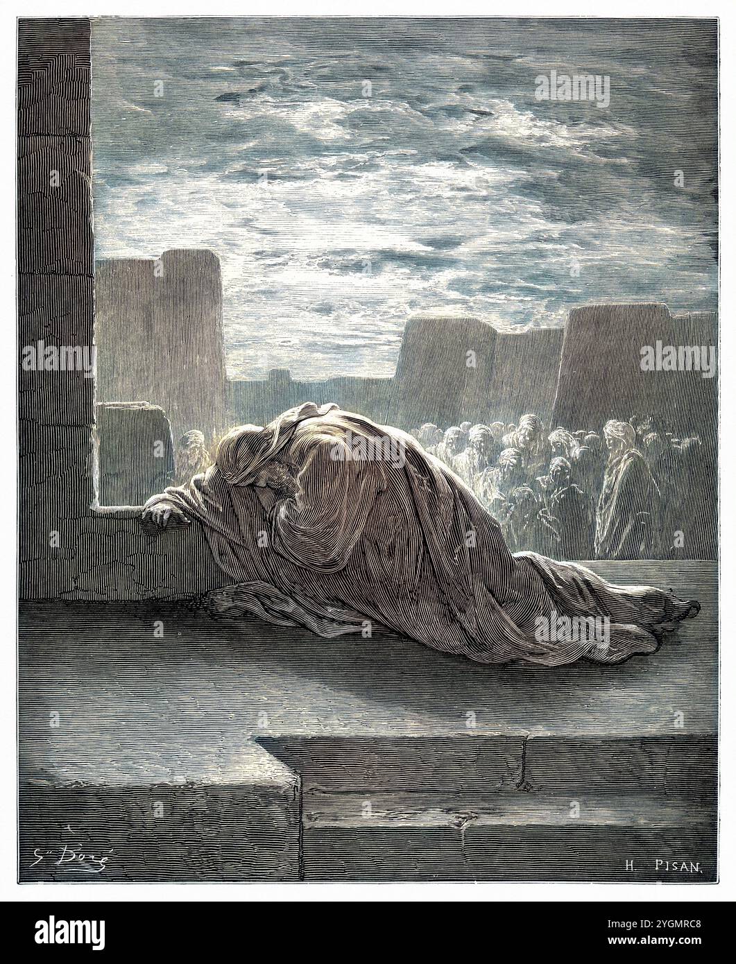 The prophet Ezra praying. Old Testament. Antique digitally colored ...