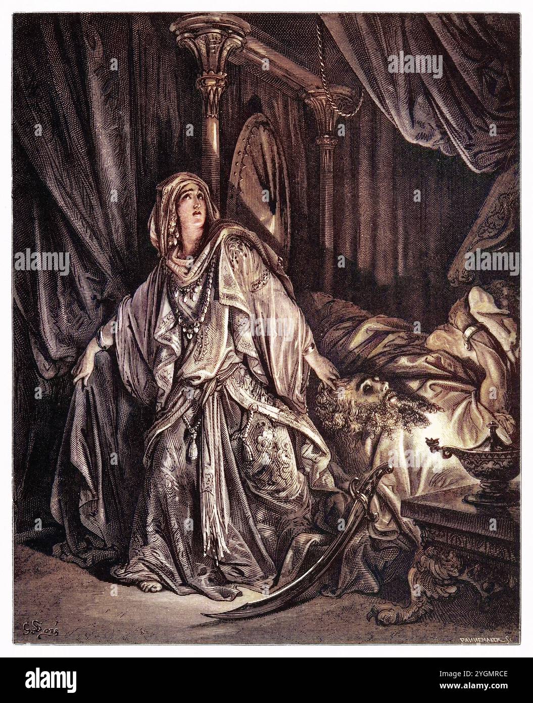 Judith after behead the Assyrian general Holofernes. Old Testament ...