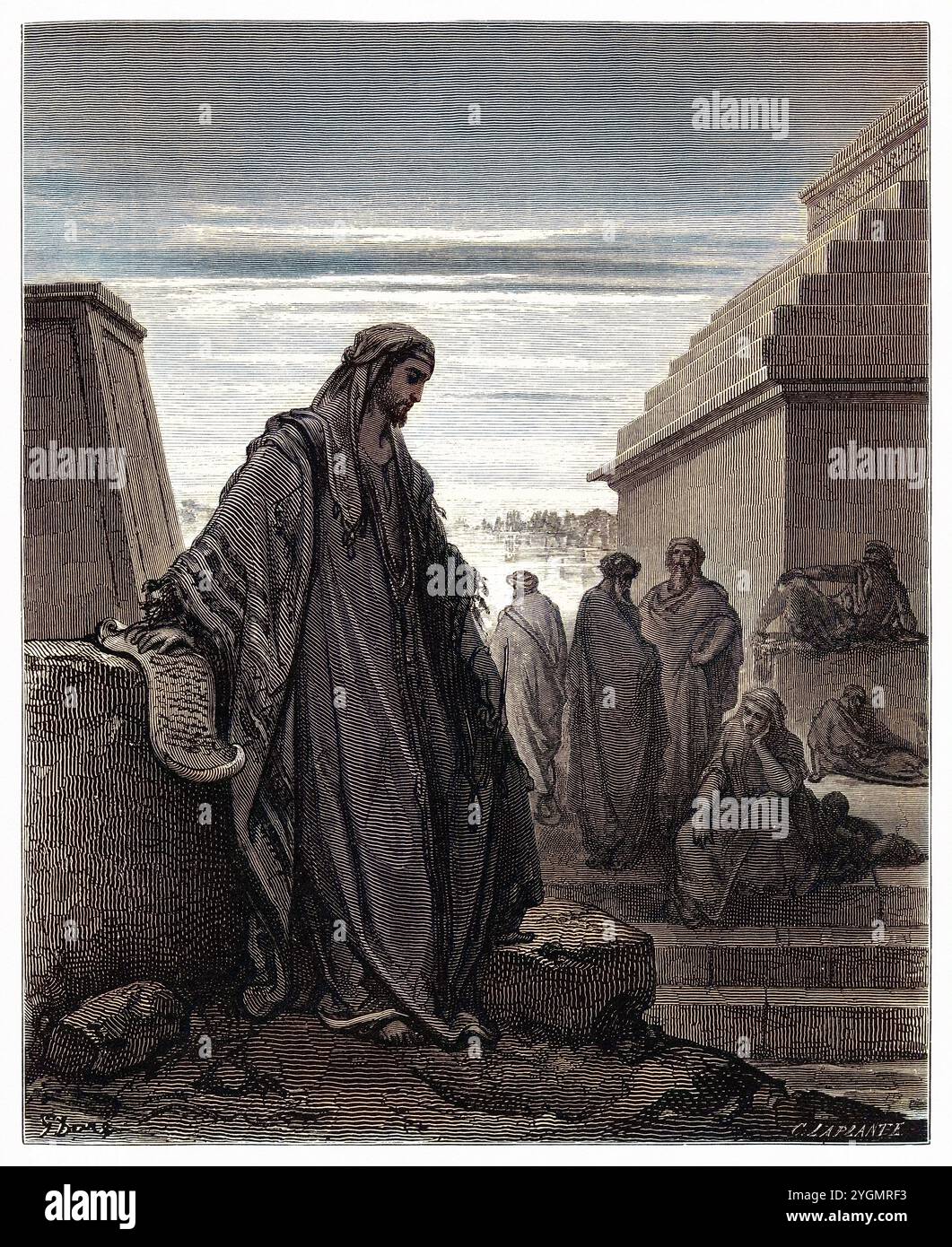 The prophet Daniel in Babylon. Old Testament. Antique digitally colored ...