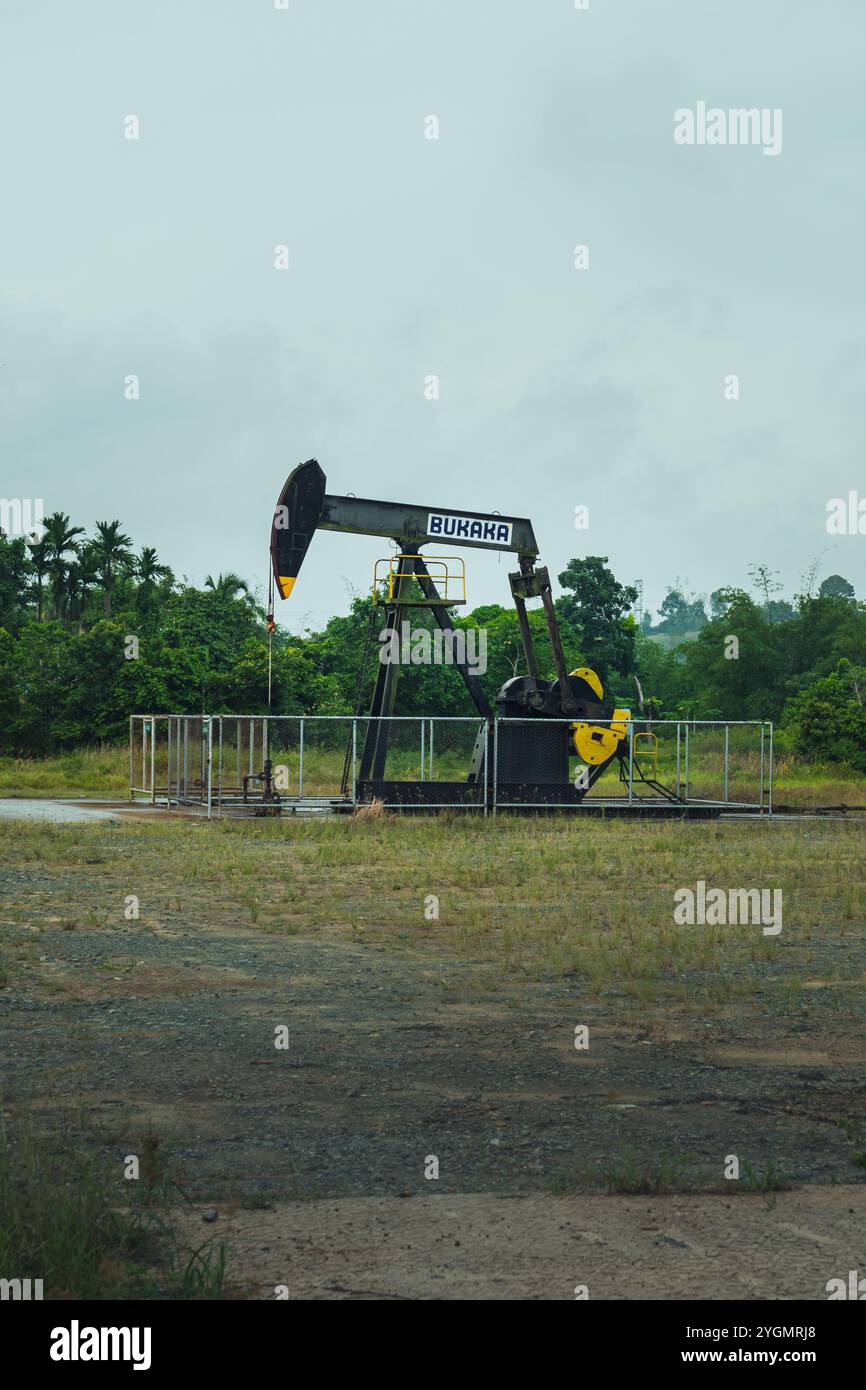 old well with pumpjack or lever pump owned by Pertamina in the Samboja ...