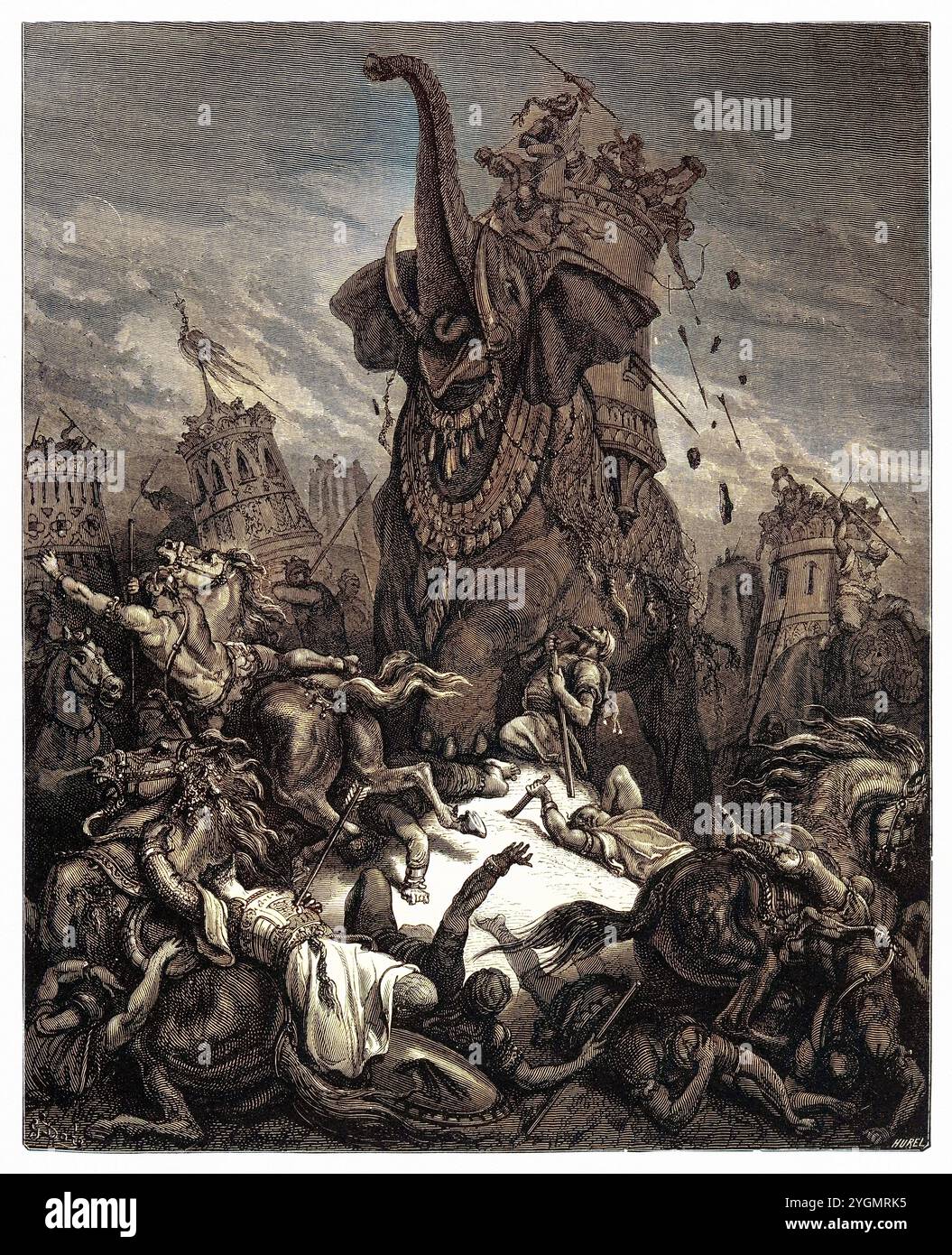 Death of Eleazar. Eleazar slays the elephant and is crushed to death ...