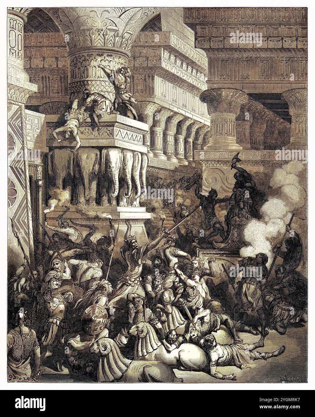 Jonathan Maccabeus destroys the Temple of Dagon. Old Testament. Antique ...