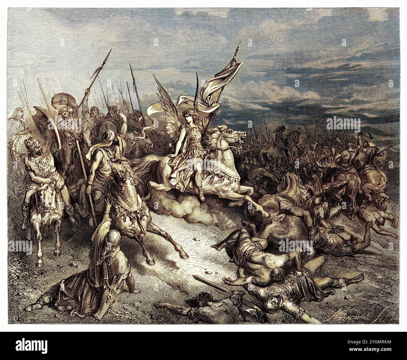 An Angel in gold armor is sent to deliver the Israelits (Maccabees 11 ...