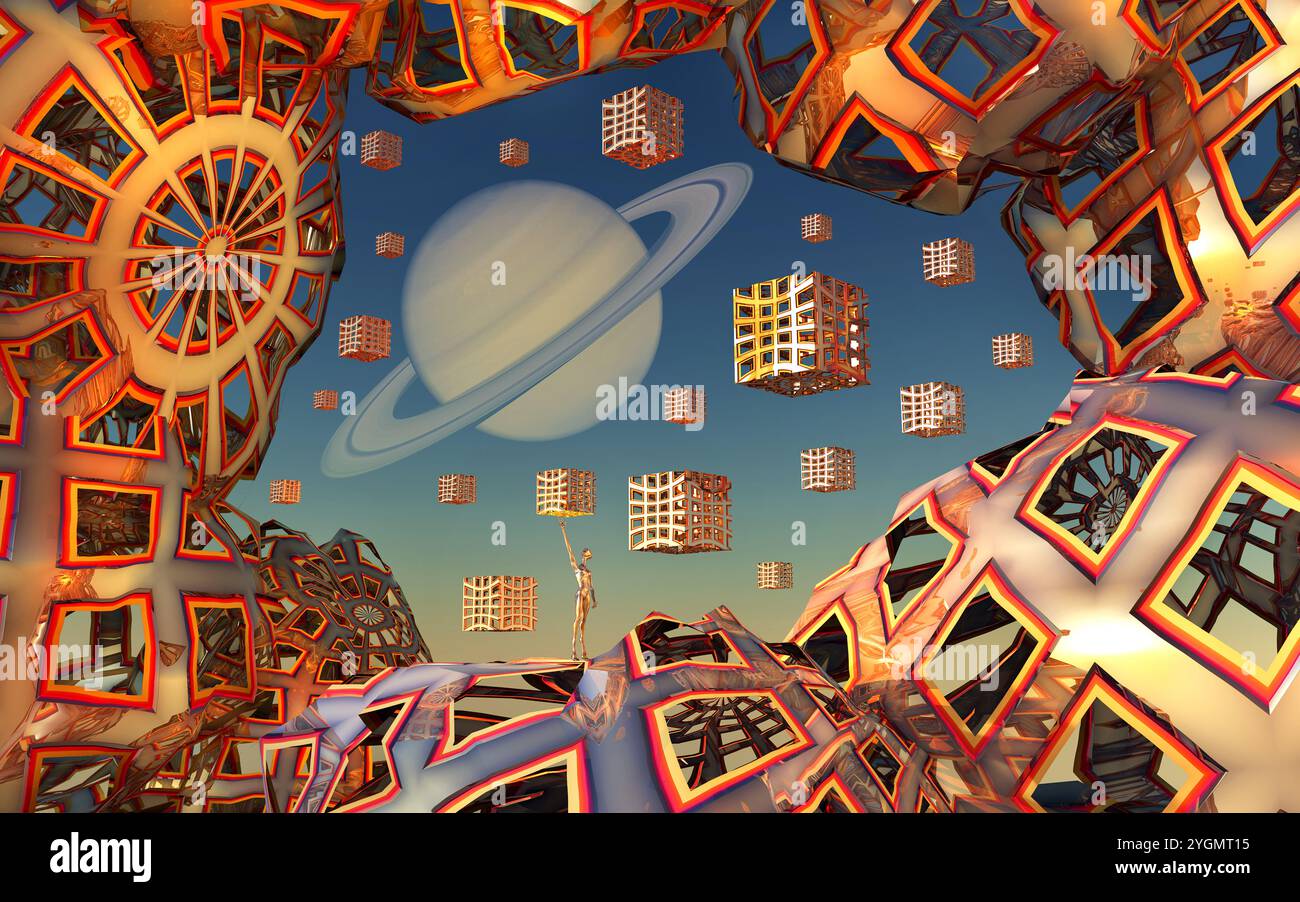 Saturn Alien Cube Matrix Stock Photo - Alamy