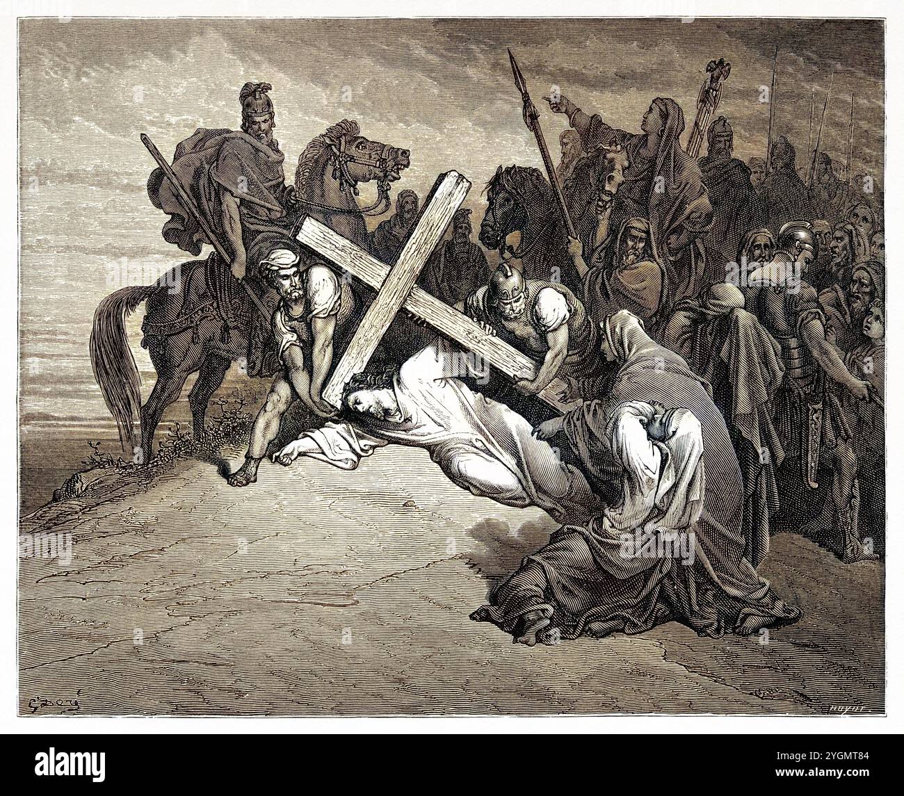 Jesus collapses on Calvary under the weight of carrying the cross to ...