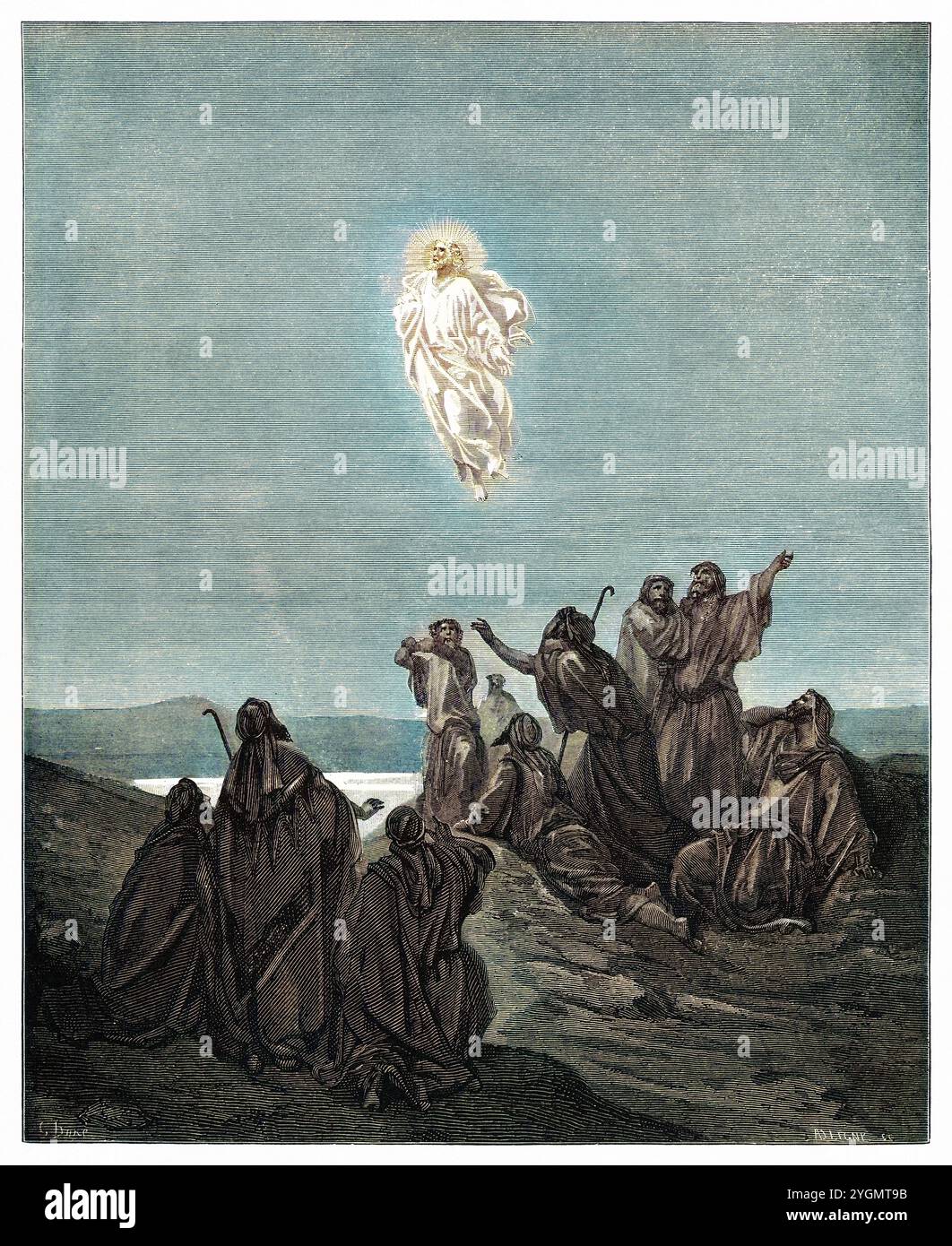 Ascension of Jesus. Jesus ascends into heaven. New Testament. Antique ...