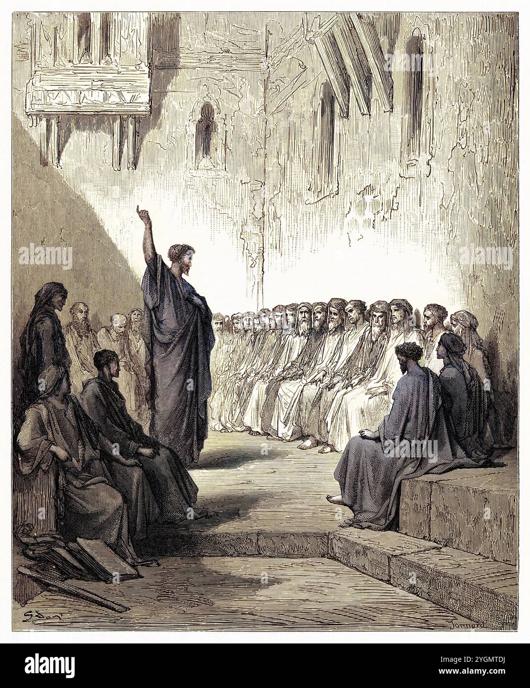 Saint Paul preaching in the synagogue of Thessalonica. New Testament ...