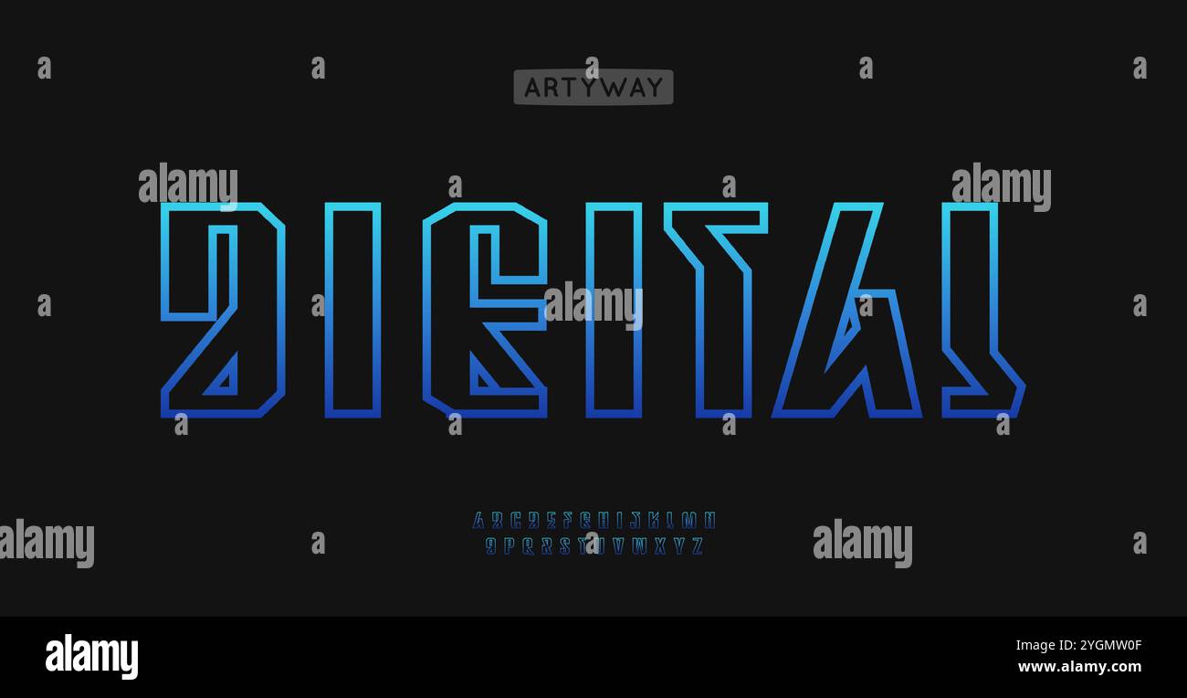 Angular linear alphabet, contour edgy font, futuristic outlined fon ...