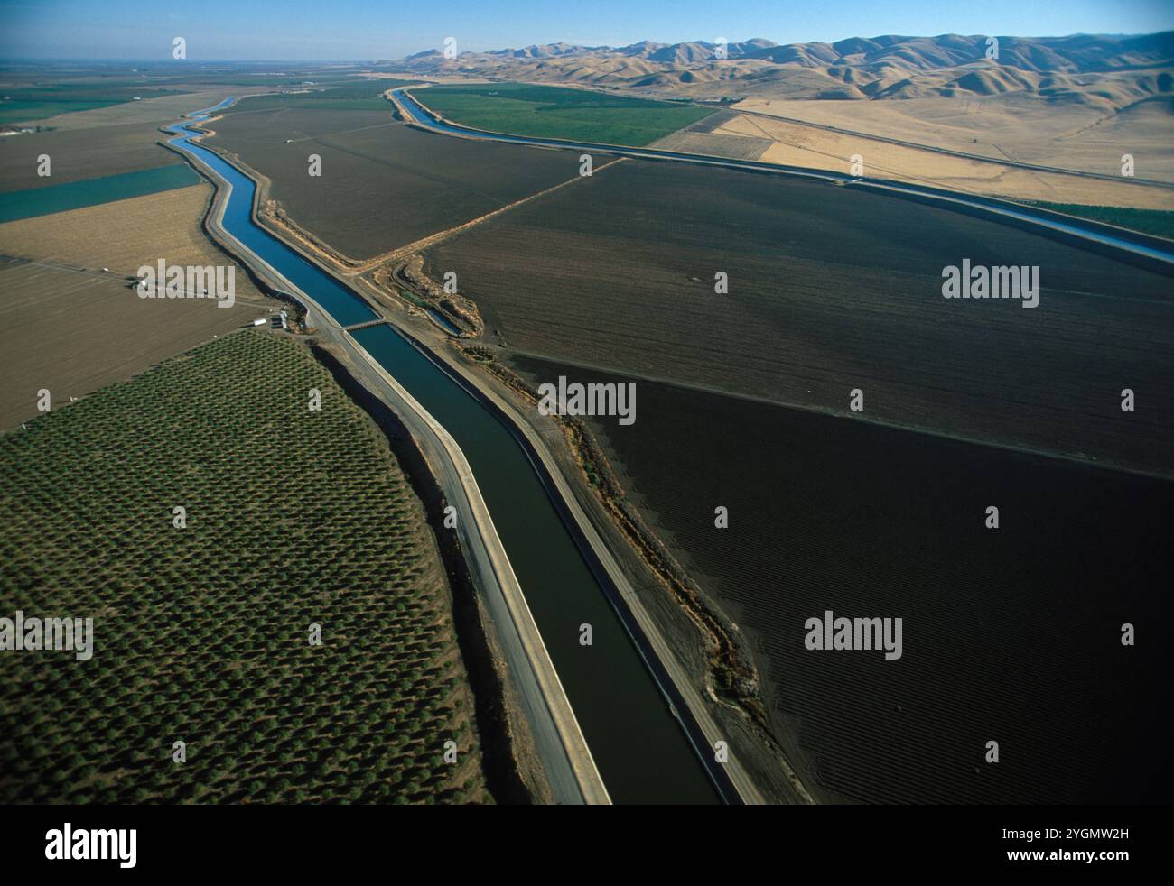 Aerial of the California Aqueduct and the Delta-Mendota Canal near ...