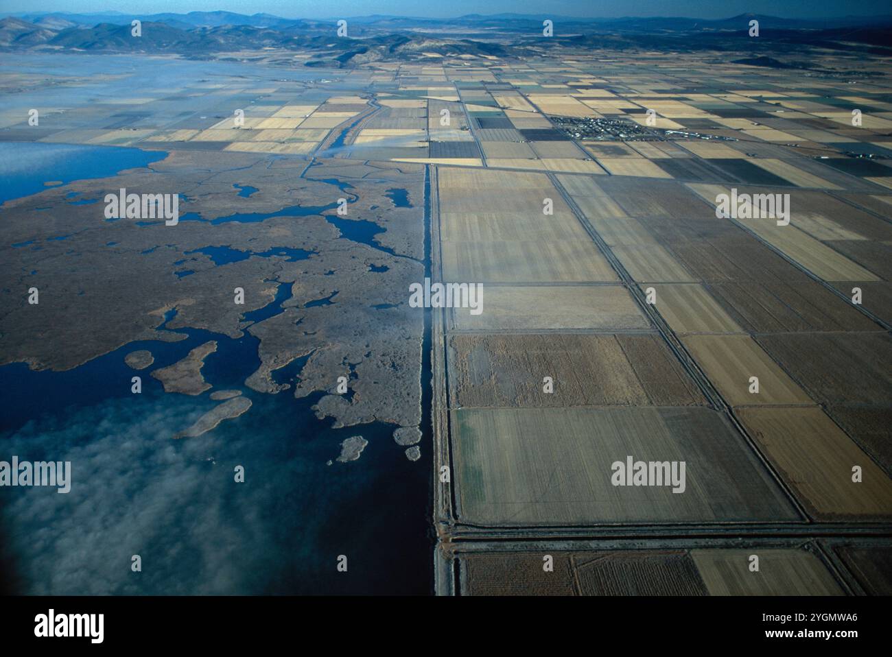 Aerial of the Klamath Basin irrigation district, Tule Lake, Lower ...