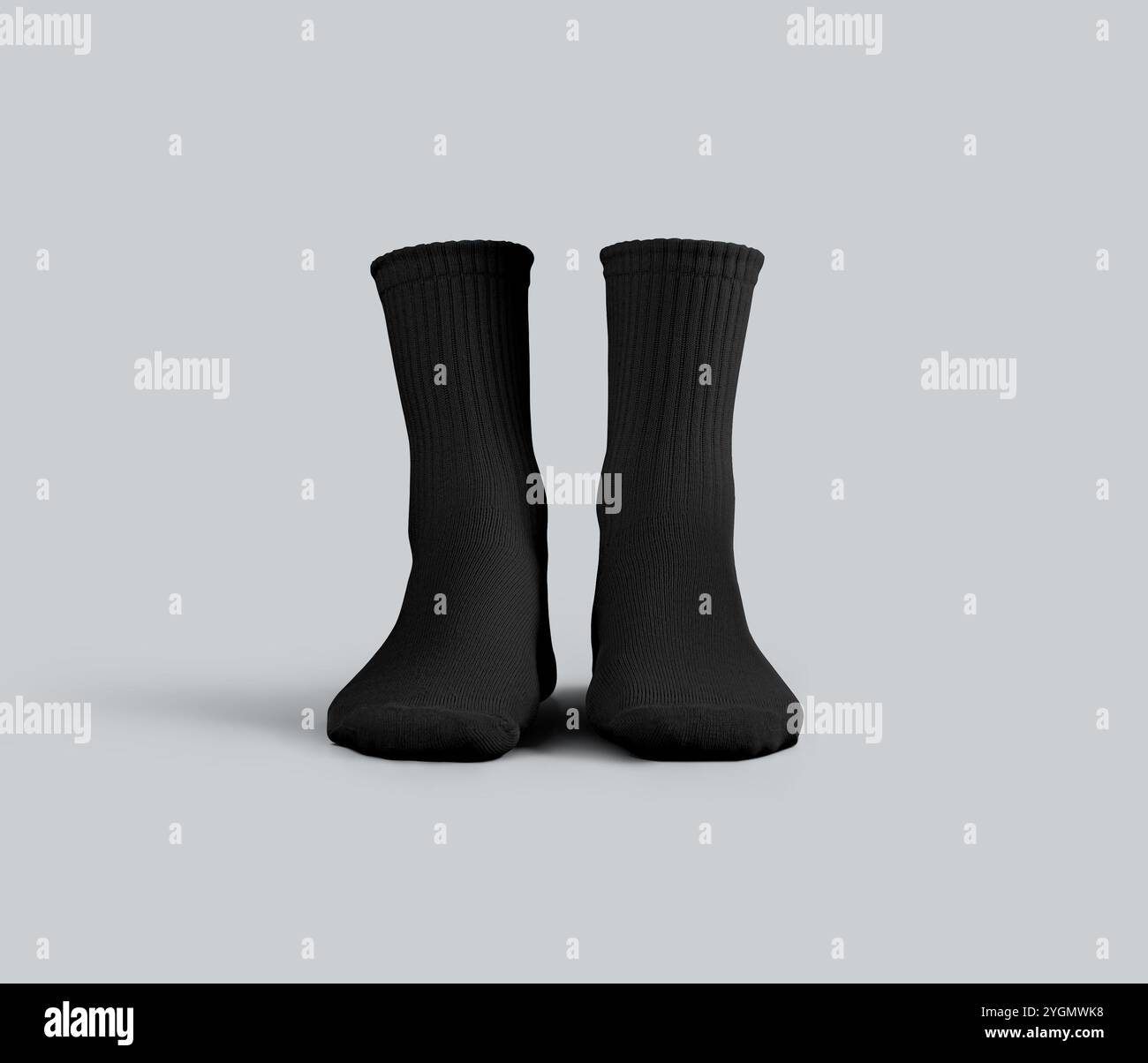 Mockup of black medium socks 3D rendering, front view, for design ...