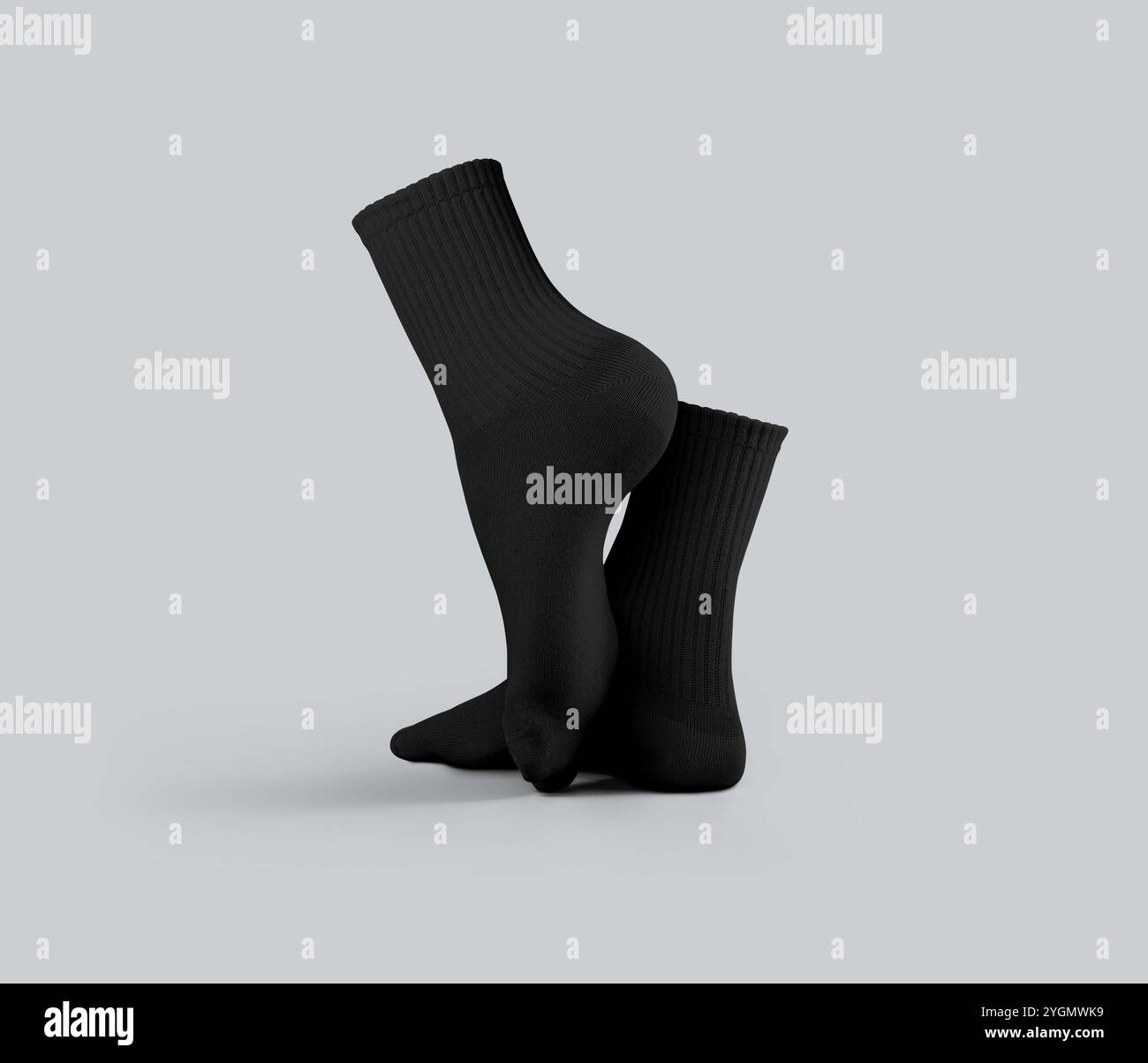 Template of black medium socks with textured elastic band, 3D rendering ...