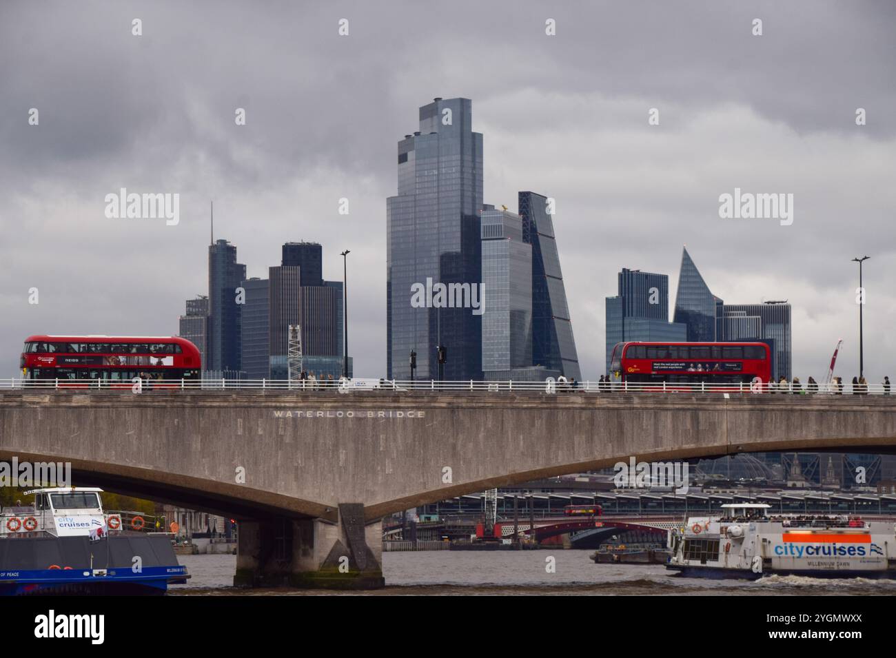 London, UK. 2nd November 2024: Red double-decker buses on Waterloo ...