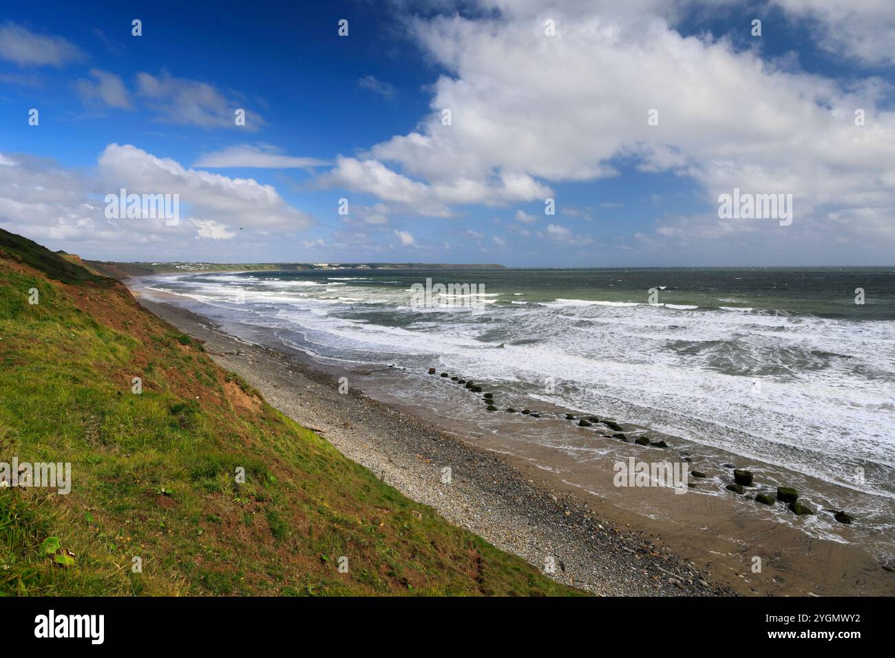 View over the coast from Reighton Sands towards Filey, North Yorkshire ...