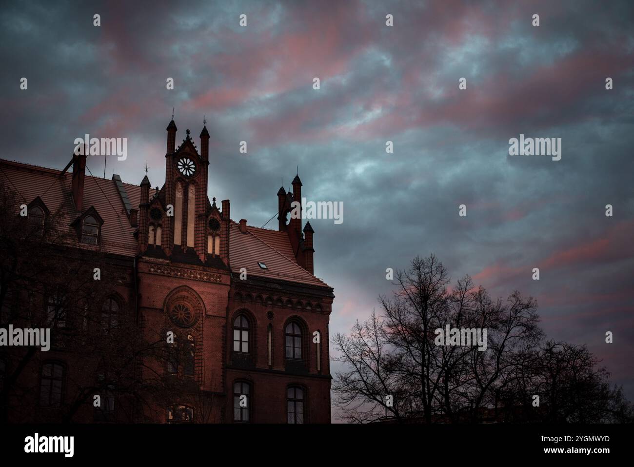 The incredible sunset sky over the Metropolitan Seminary in Wrocław ...