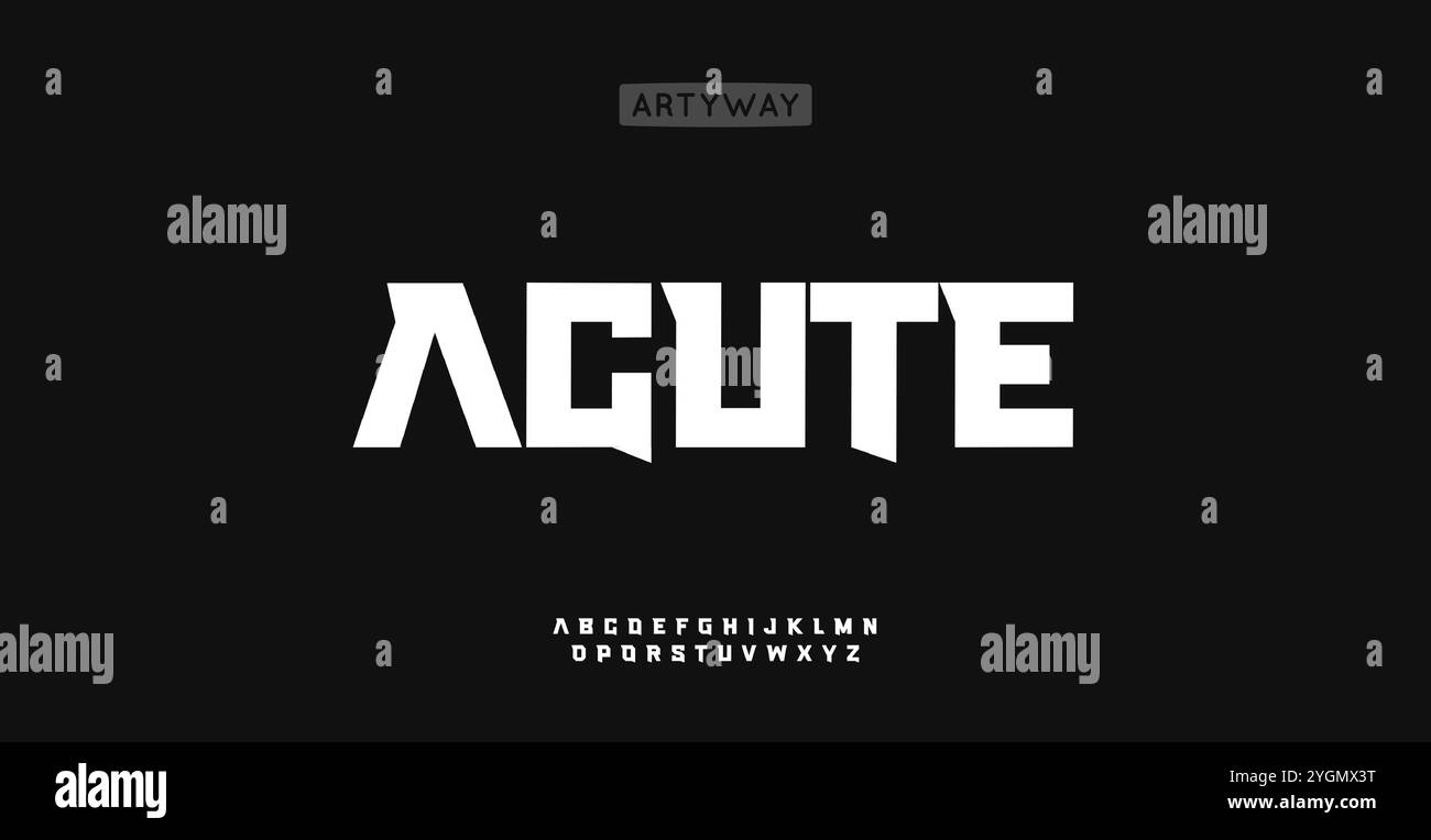 Bold acute alphabet, sharp rectangular letters, sturdy geometric font ...
