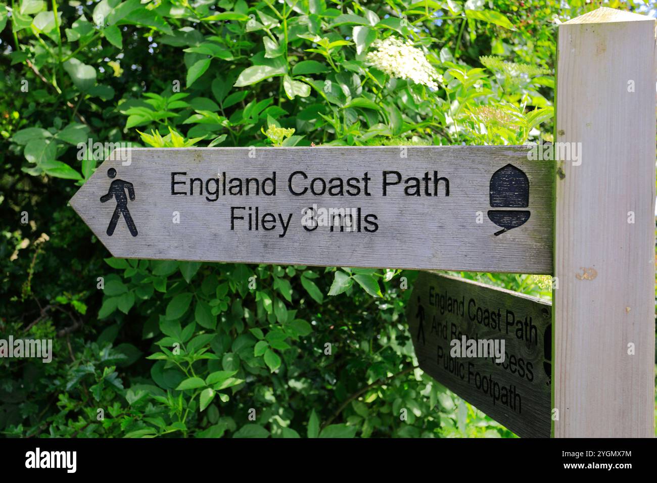 England Coast Path sign, Reighton Sands towards Filey, North Yorkshire ...