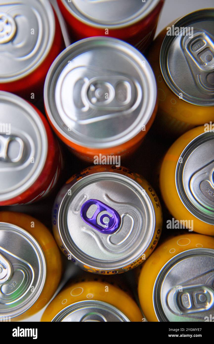 SYMBOL - 07 November 2024, Saxony-Anhalt, Seeland: Aluminum beverage ...