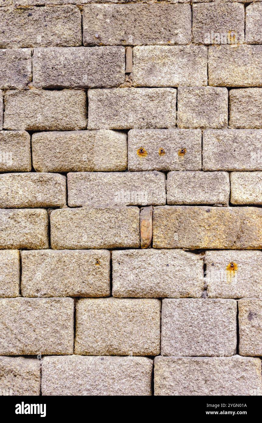 wall of granite ashlars in a Roman-period construction, texture ...