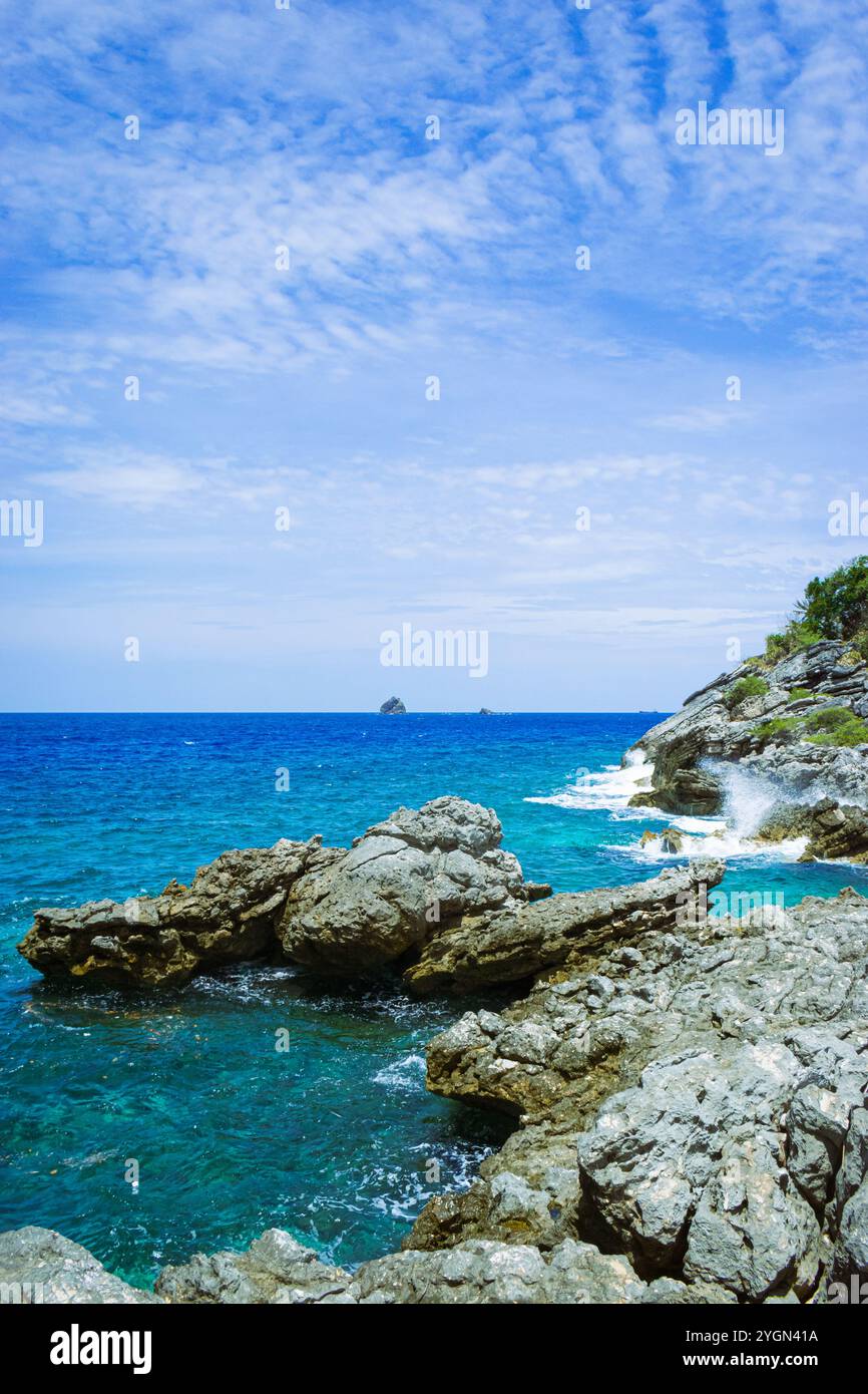 Tropical island rocks on a blue sea. Portrait. Calatrava, Romblon ...