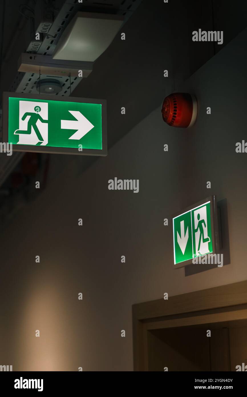 exit sign hotel business office interior illuminated sign escape ...