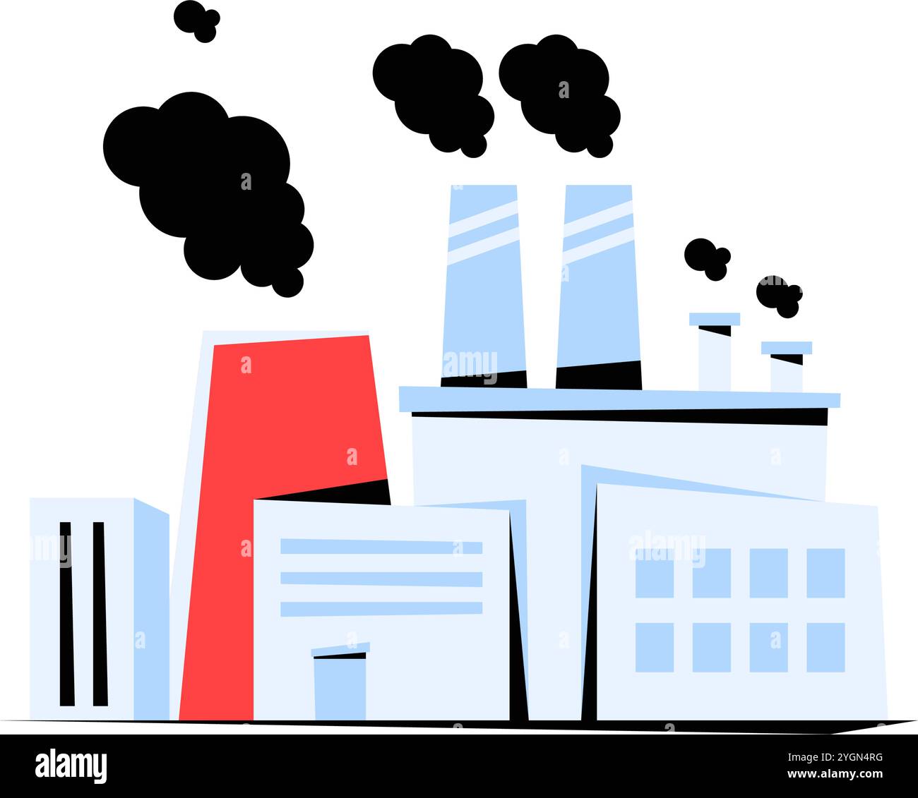 Industrial Buildings With Smoke Stacks Emitting Smoke, Flat Vector ...
