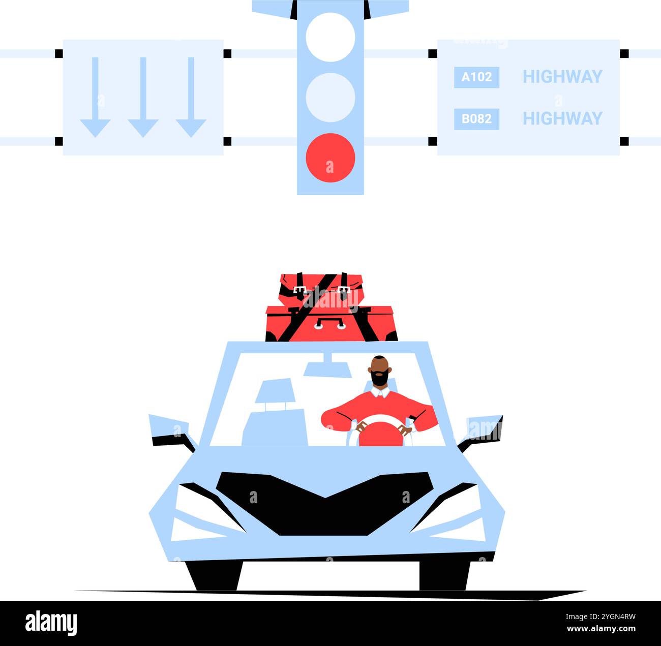 Police Car At Traffic Light Intersection In Flat Vector Illustration ...
