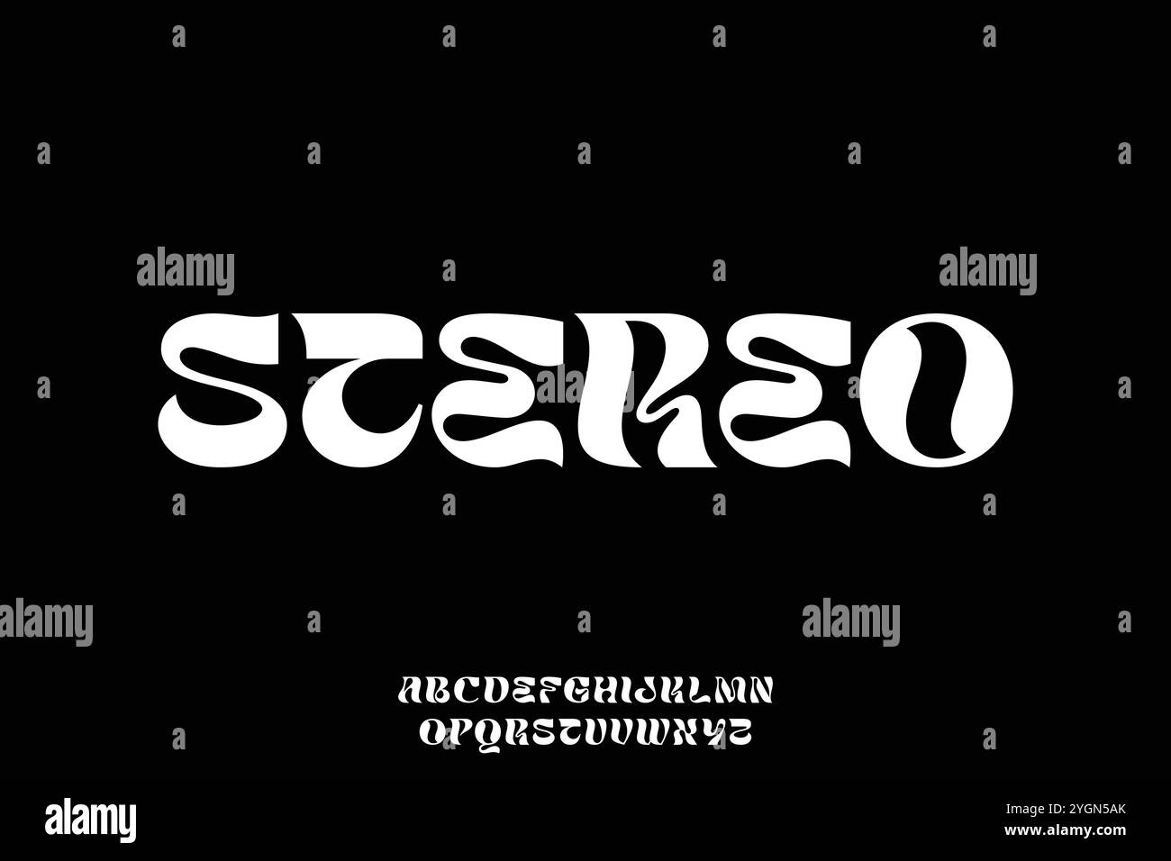 Creative trendy psychedelic alphabet display font vector. Wavy stereo ...