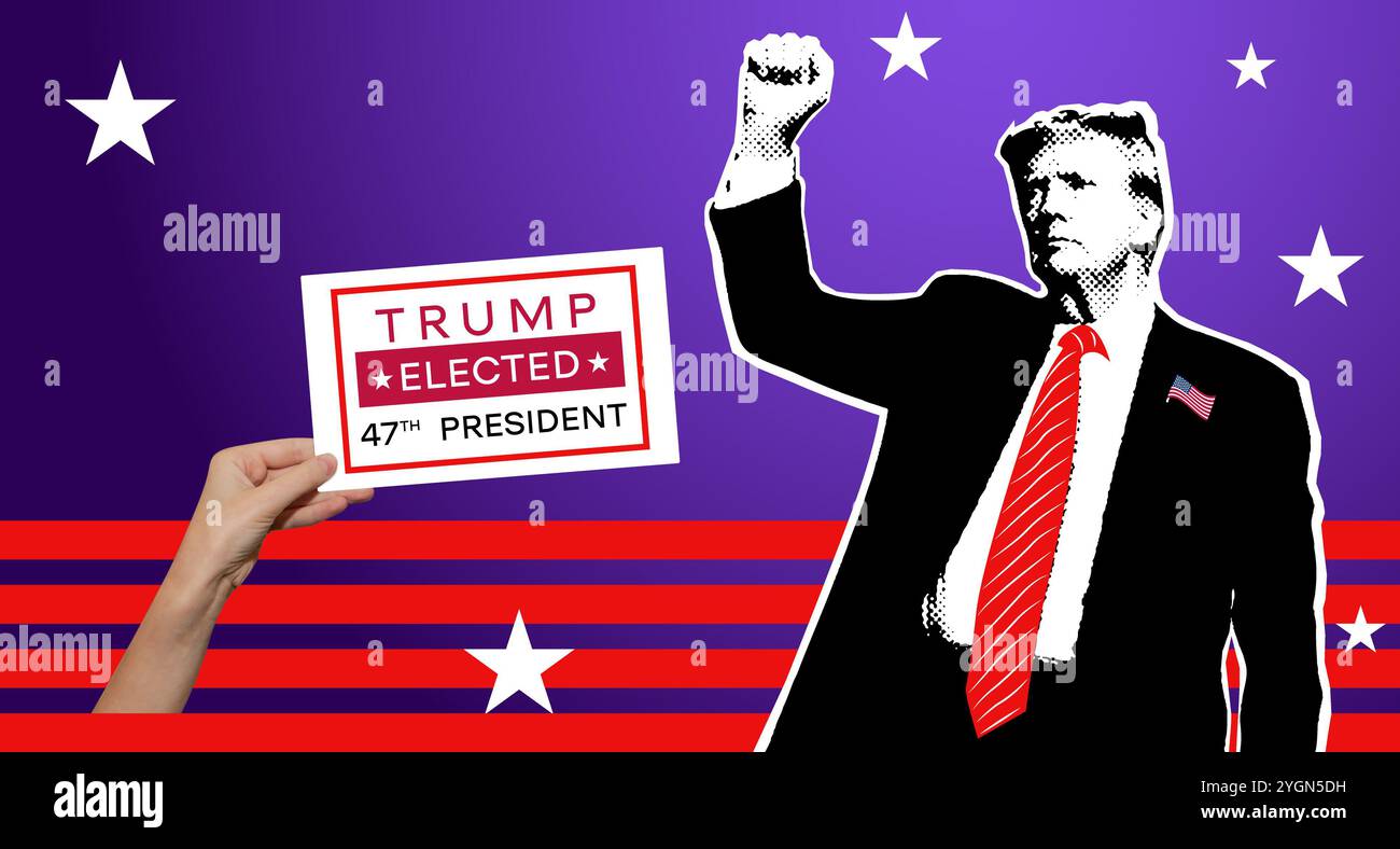 Donald Trump 47th President of the United States. Collage with halftone ...