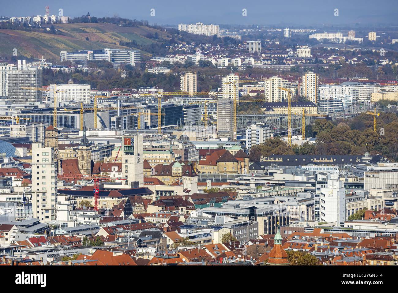 Central station with construction site Stuttgart 21, city centre with ...