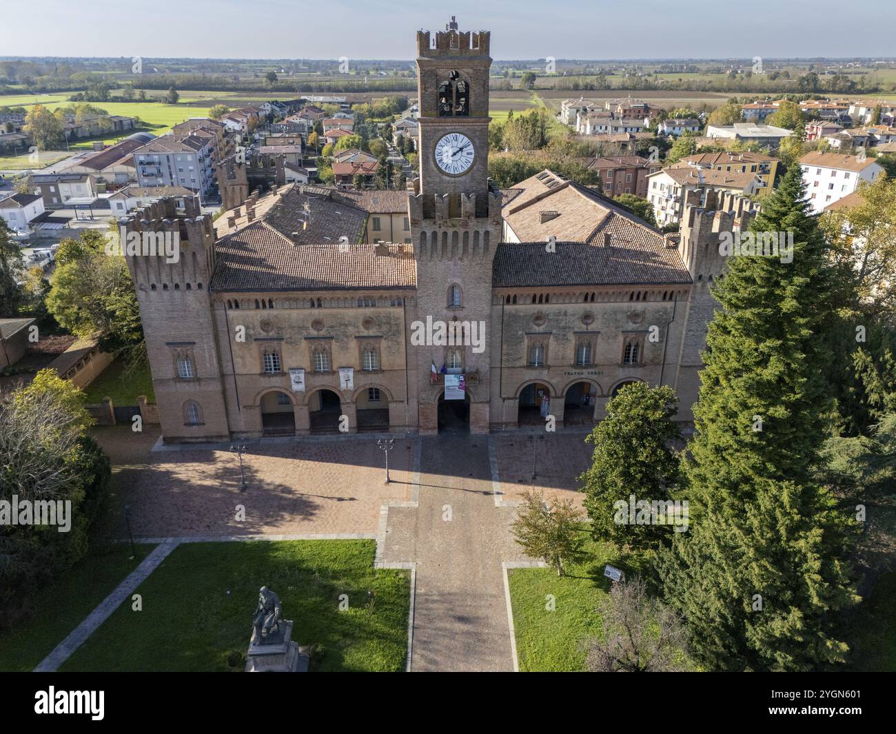 Busseto, Parma, Italy November 3rd 2024 Aerial view of palazzo orlandi ...
