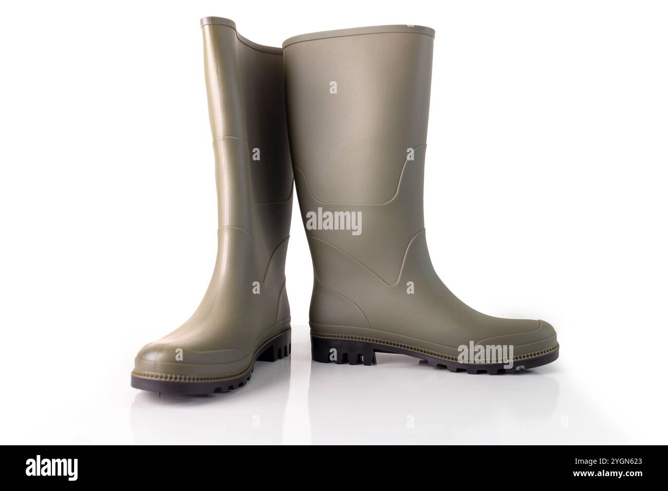 Olive green rubber boots pair, isolated on white background, ideal for ...