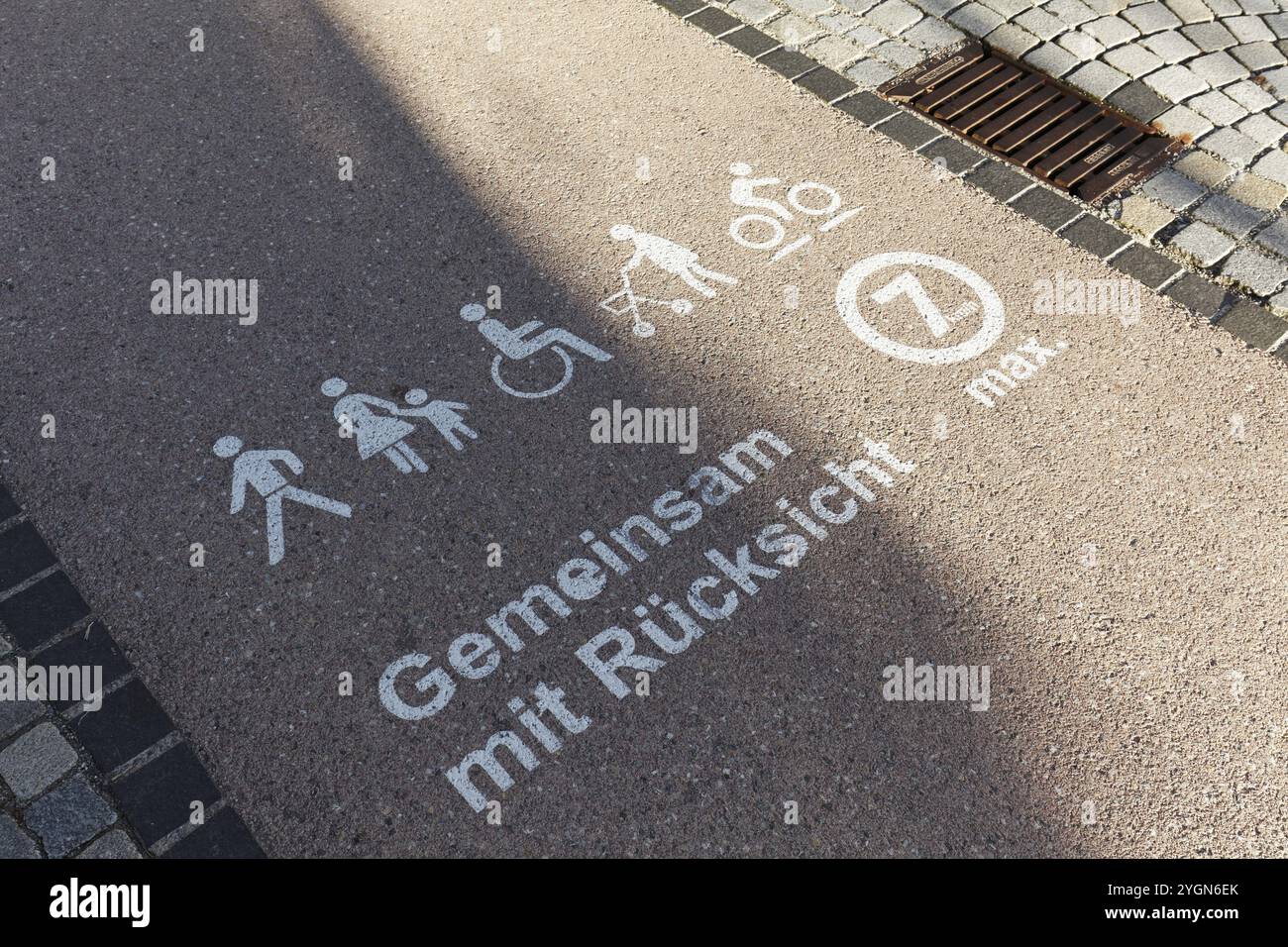 Mobility strip for walking speed in the pedestrian zone, marked with ...