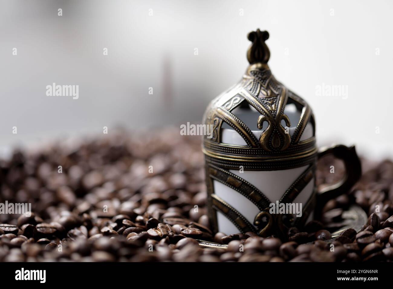 Gaziantep, Turkey. Coffey beans and traditional cups of coffee in a ...