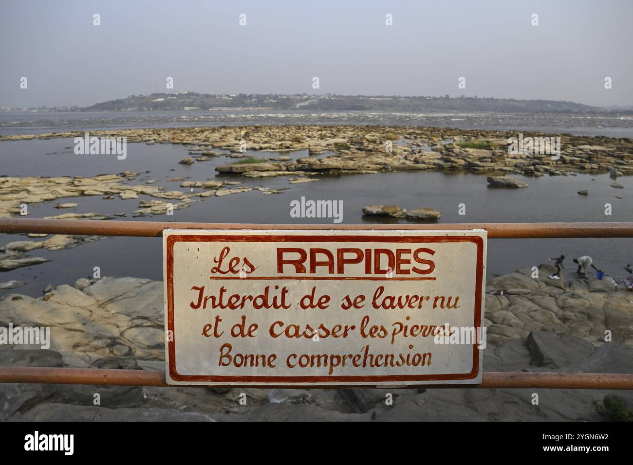 Sign on the Congo River near the Malebo Pool, formerly Stanley Pool ...