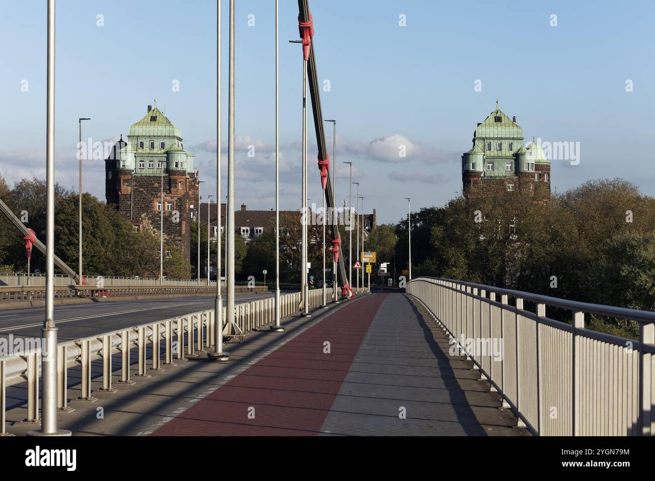 Historic bridge towers of the Friedrich-Ebert-Bridge, bridle belt ...