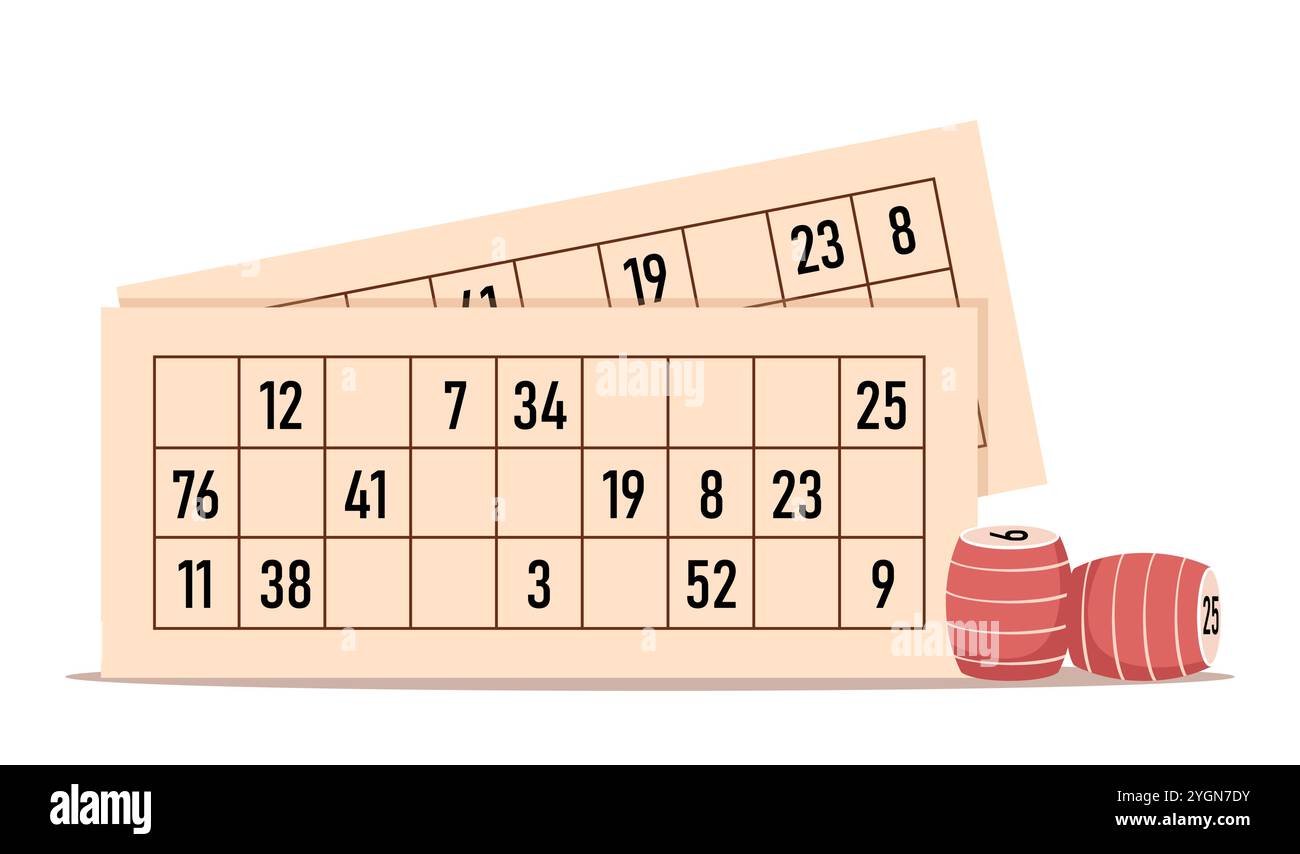 Lottery bingo game, balls with numbers and a lottery ticket. Vectors ...