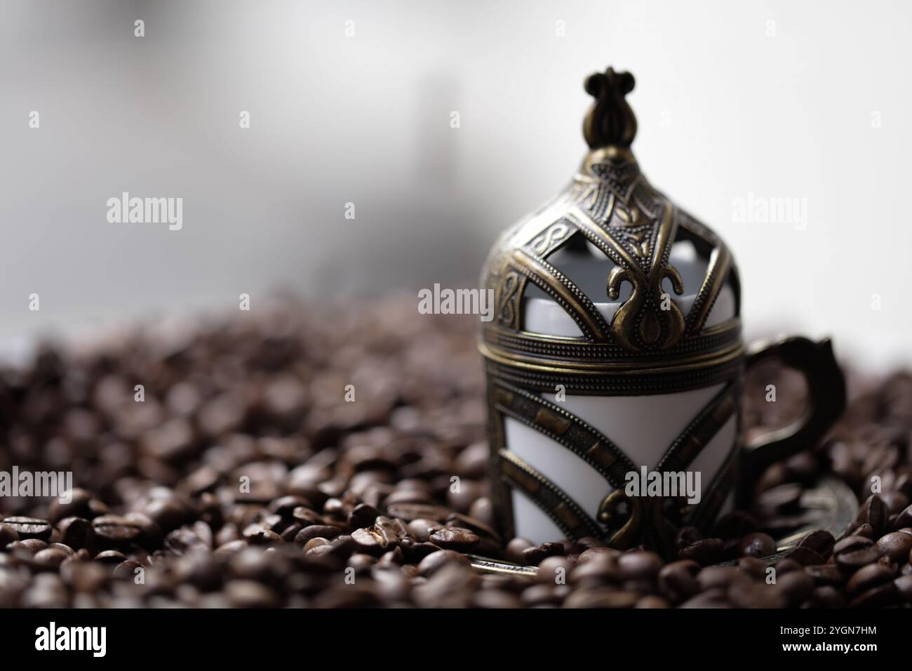 Gaziantep, Turkey. Coffey beans and traditional cups of coffee in a ...