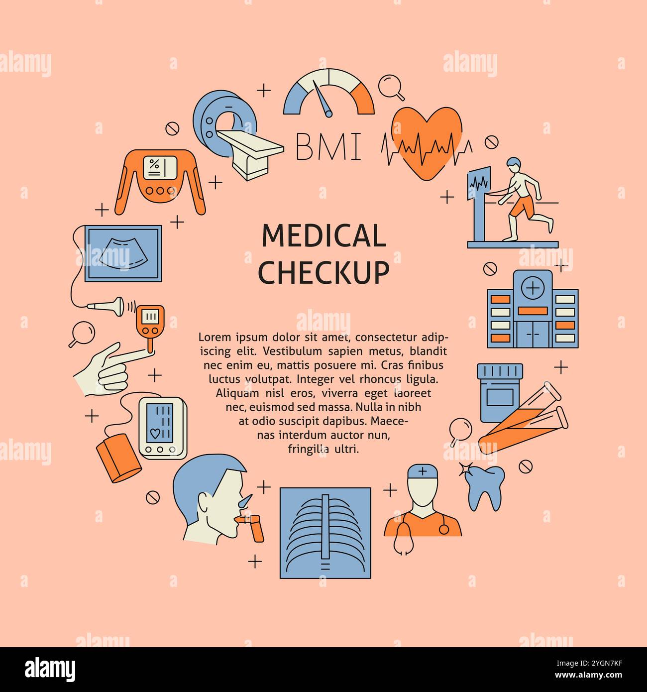 Medical checkup round poster template with place for text. Vector ...