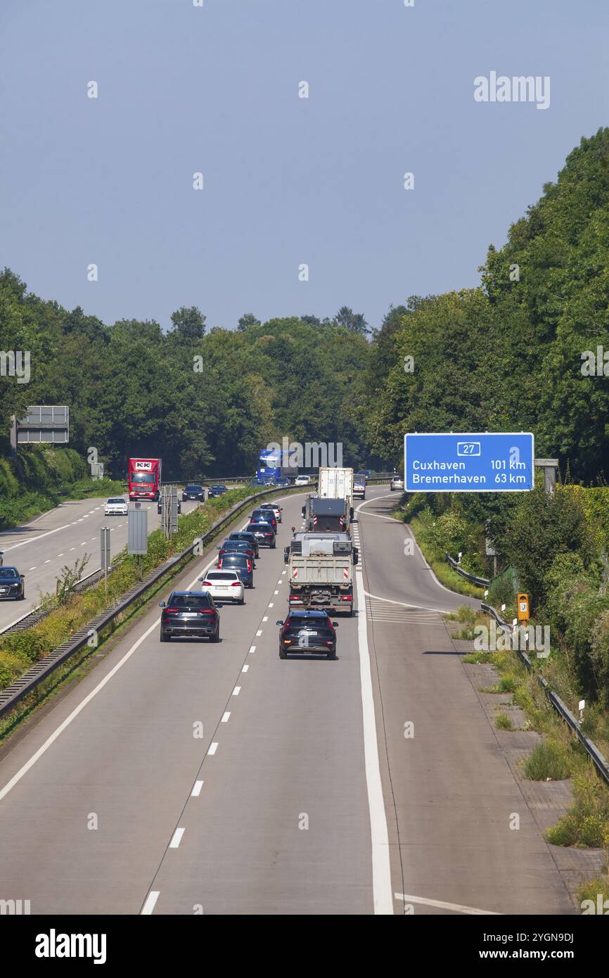 Motorway A 27 with cars and traffic sign, Bremen, Germany, Europe Stock ...