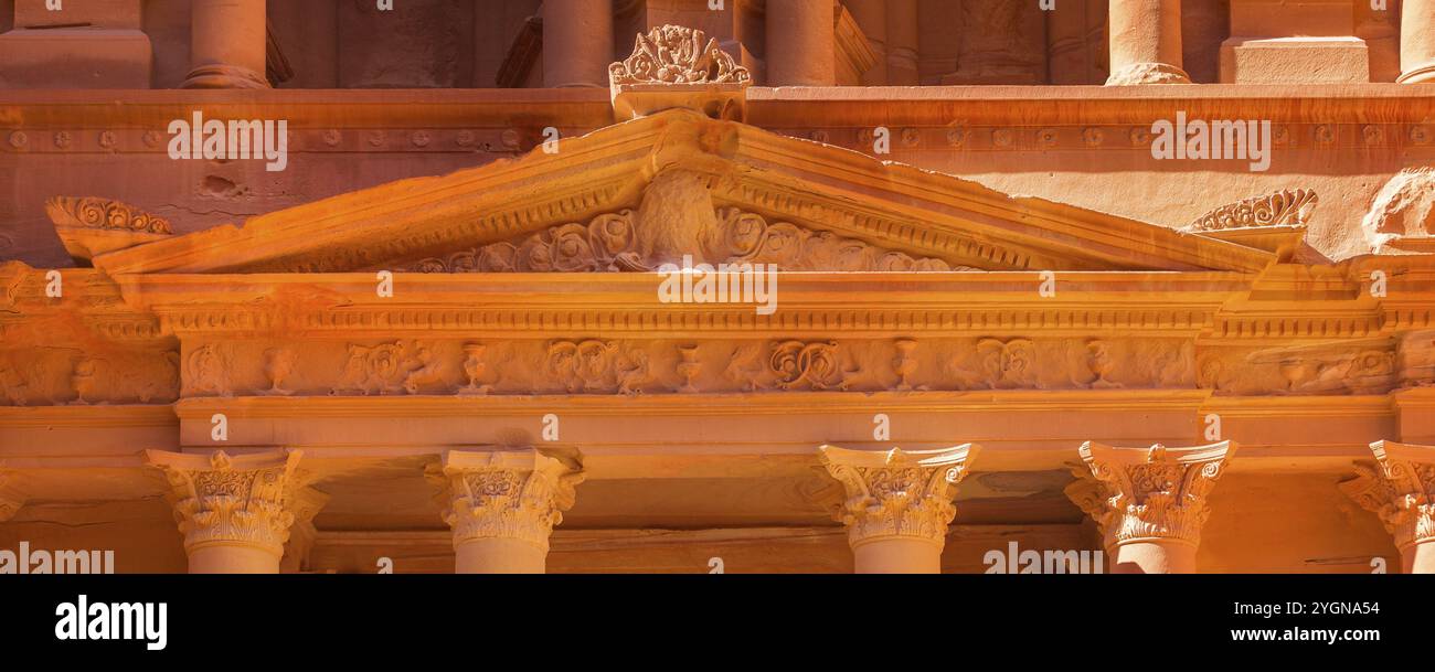 Petra, Jordan details close-up banner view of the Treasury, Al Khazneh ...