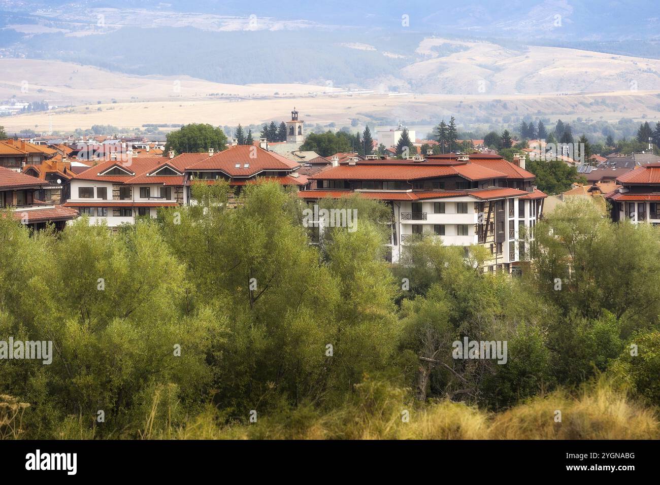 Bansko, Bulgaria summer aerial town panorama of bulgarian all season ...