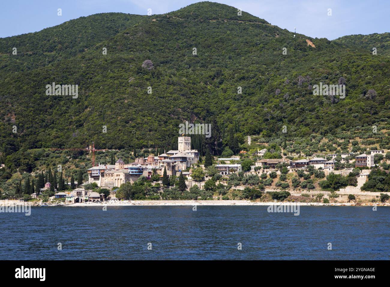 Seaview of the old Dochiariou monastery in Athos mount, Halkidiki ...