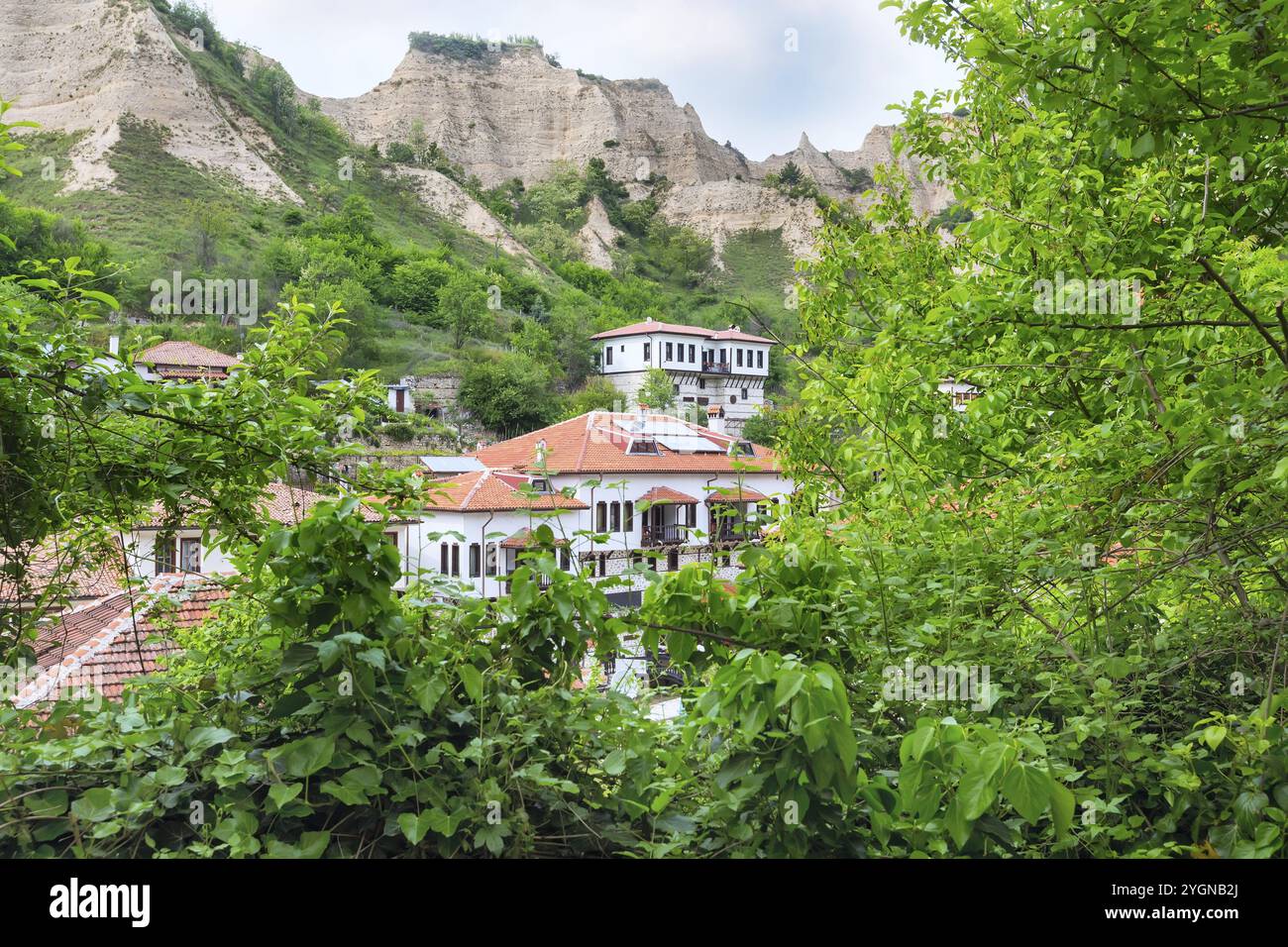 Aerial view with traditional bulgarian houses of Revival period and ...