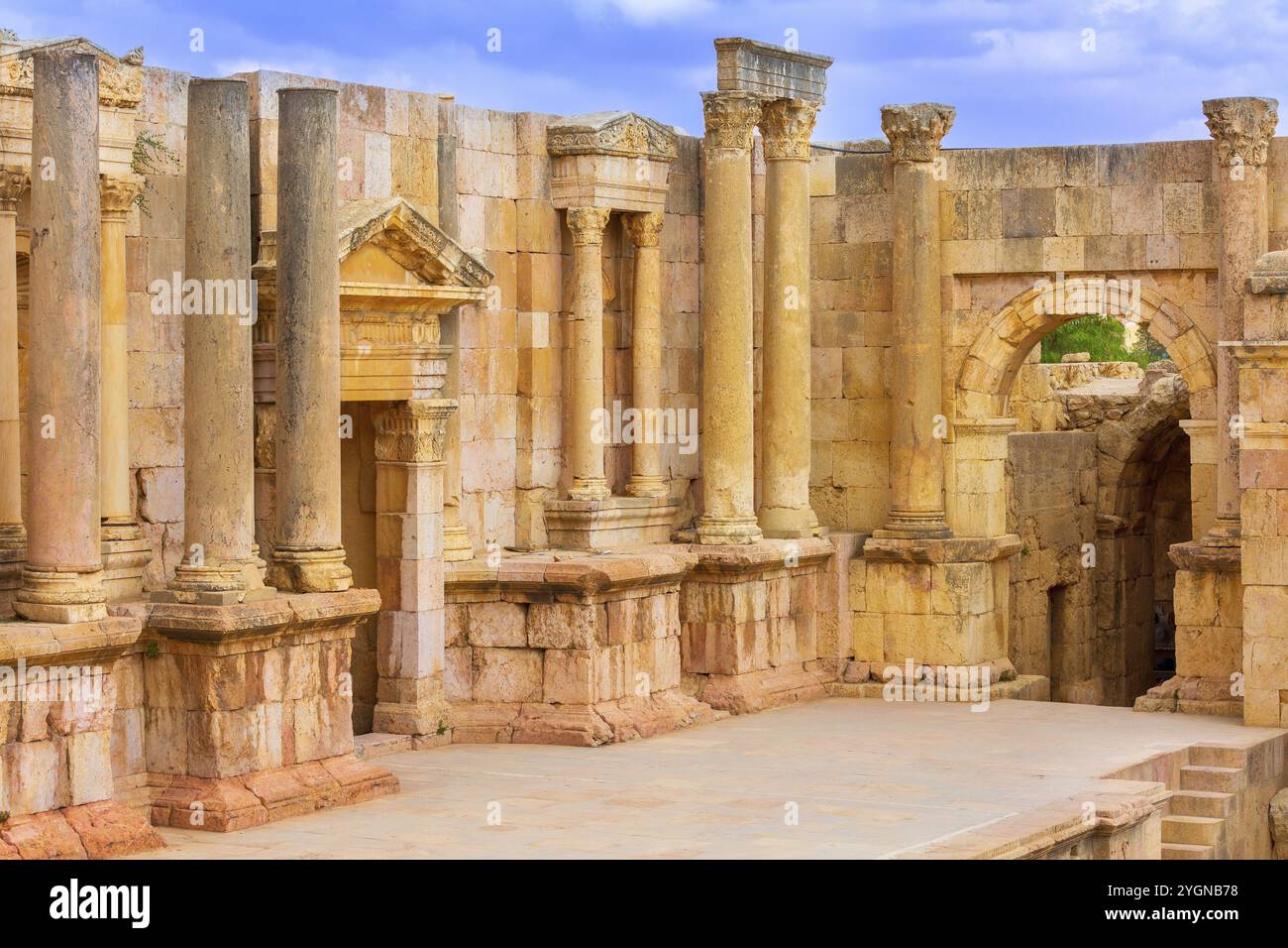 Jerash, Jordan close-up details of Roman amphitheater South Theatre in ...