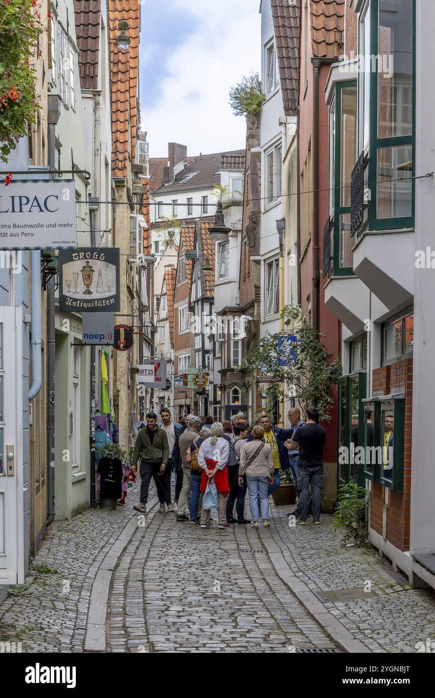 Bremen's oldest neighbourhood Schnoor with many small, historic houses ...