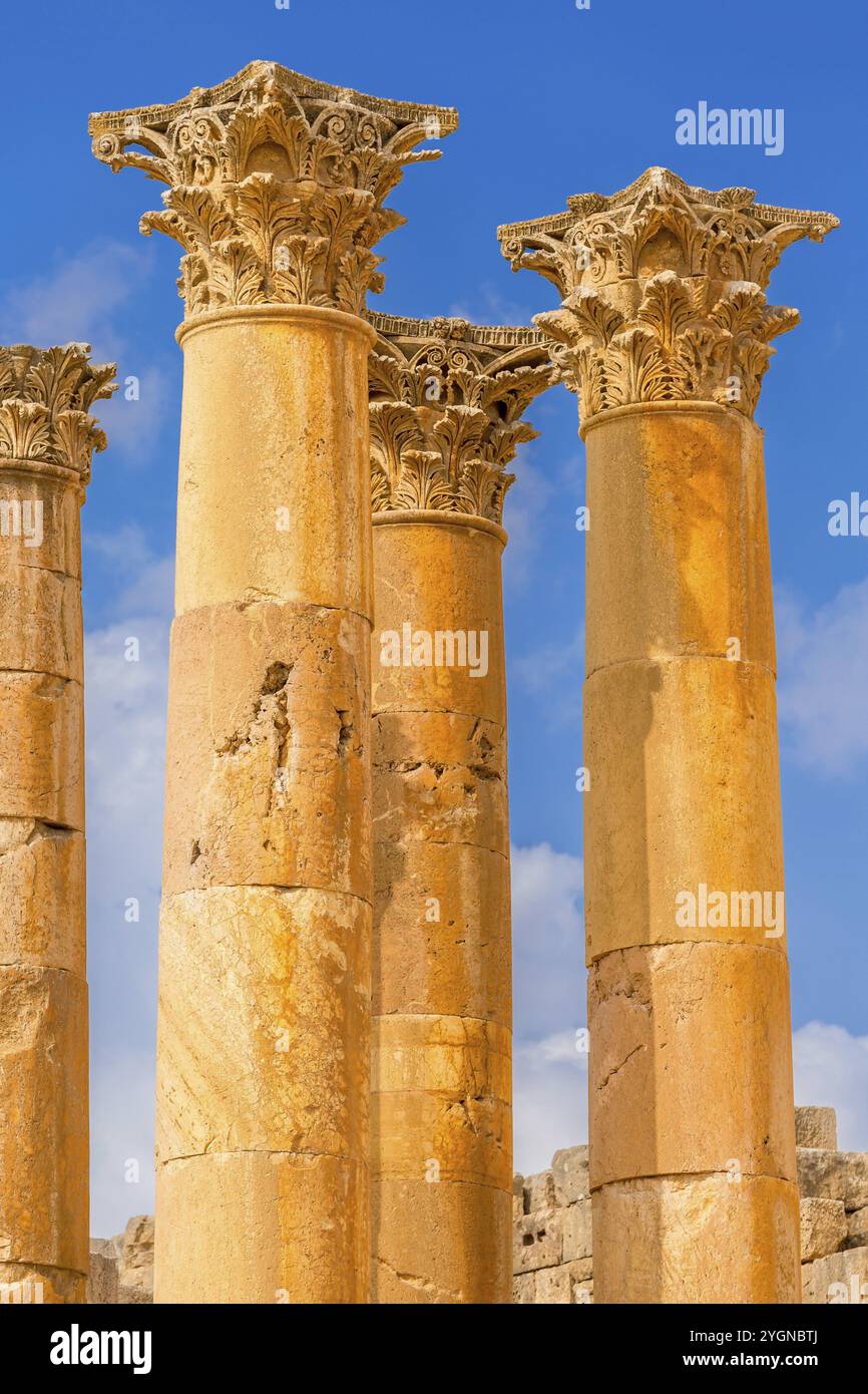 Jerash, Jordan close-up Temple of Artemis columns in the ancient Roman ...