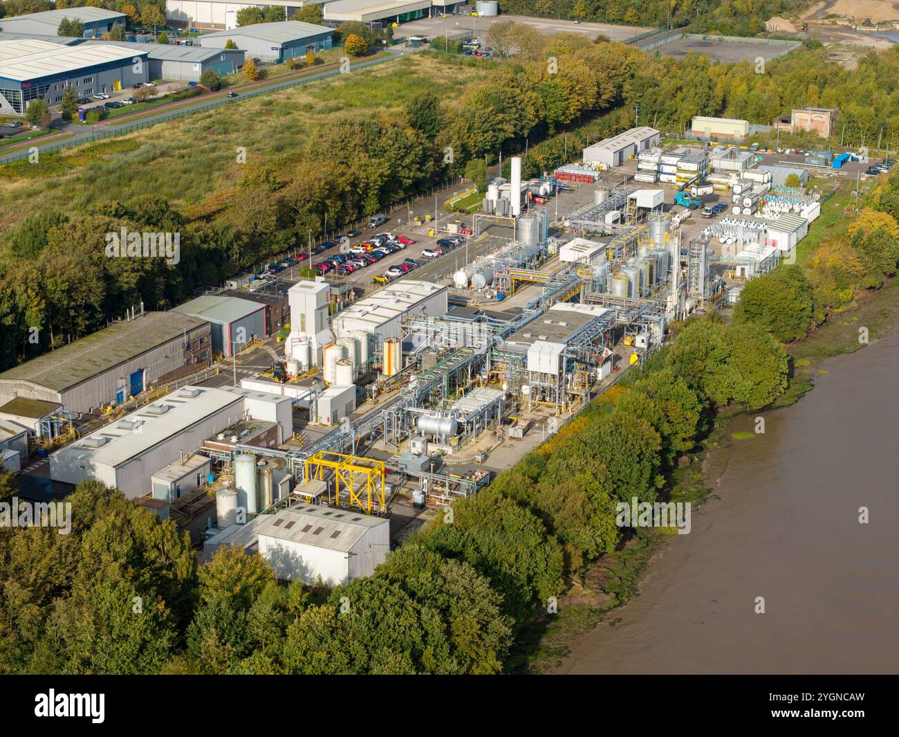 Livent Lithium chemical plant alongside the River Mersey, Wirral, England, orbit Stock Photo - Alamy