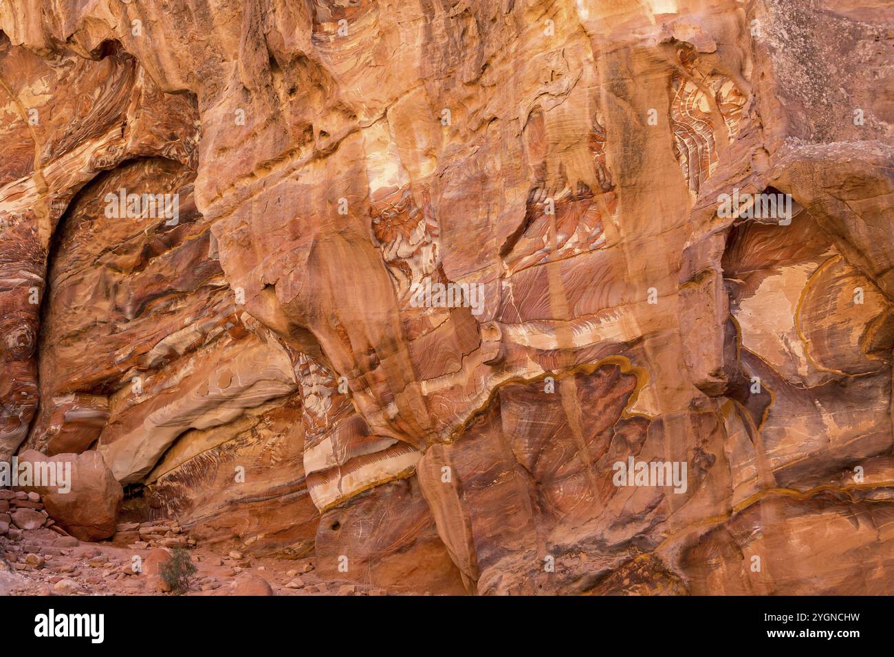 Multi-colored sandstone rock and mineral layers in ancient tombs of ...